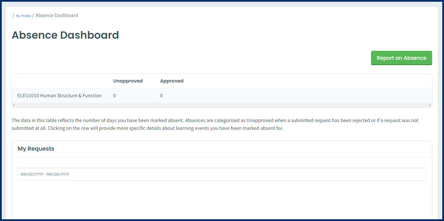 Learner View: Submit Absence Requests